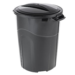 HErtL 32 Gallon Heavy Duty Plastic Garbage Can, Included Lid, Indoor/Outdoor, Black