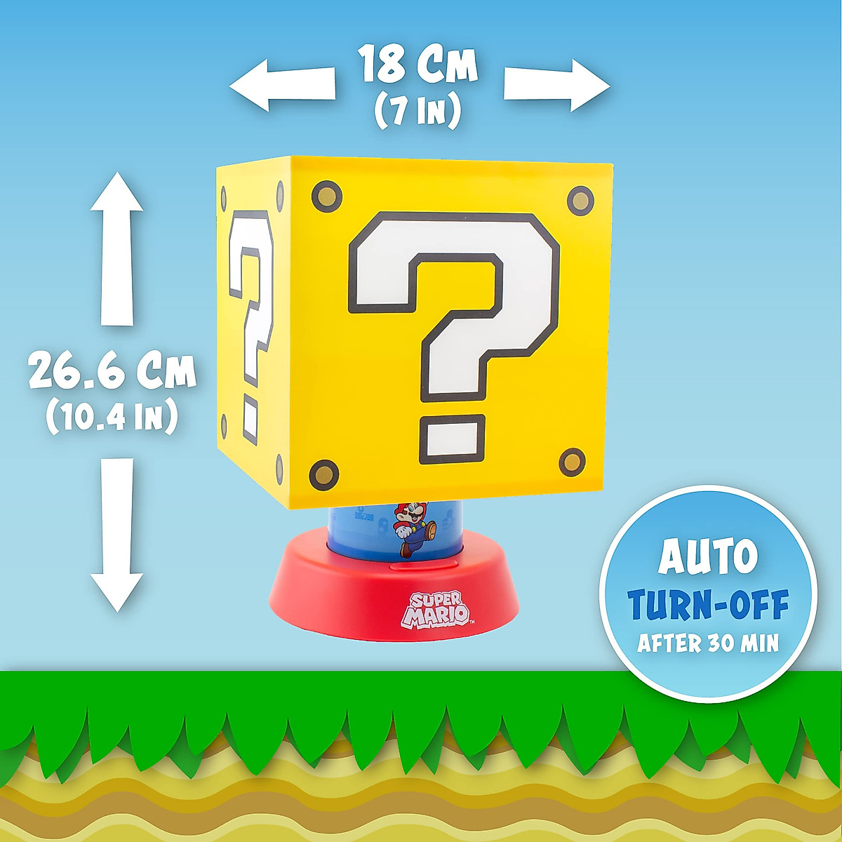 Paladone Super Mario Icon Lamp with 3 Brightness Settings and Auto Shut Off, Nintendo Game Merchandise and Themed Bedside Decor for Kids