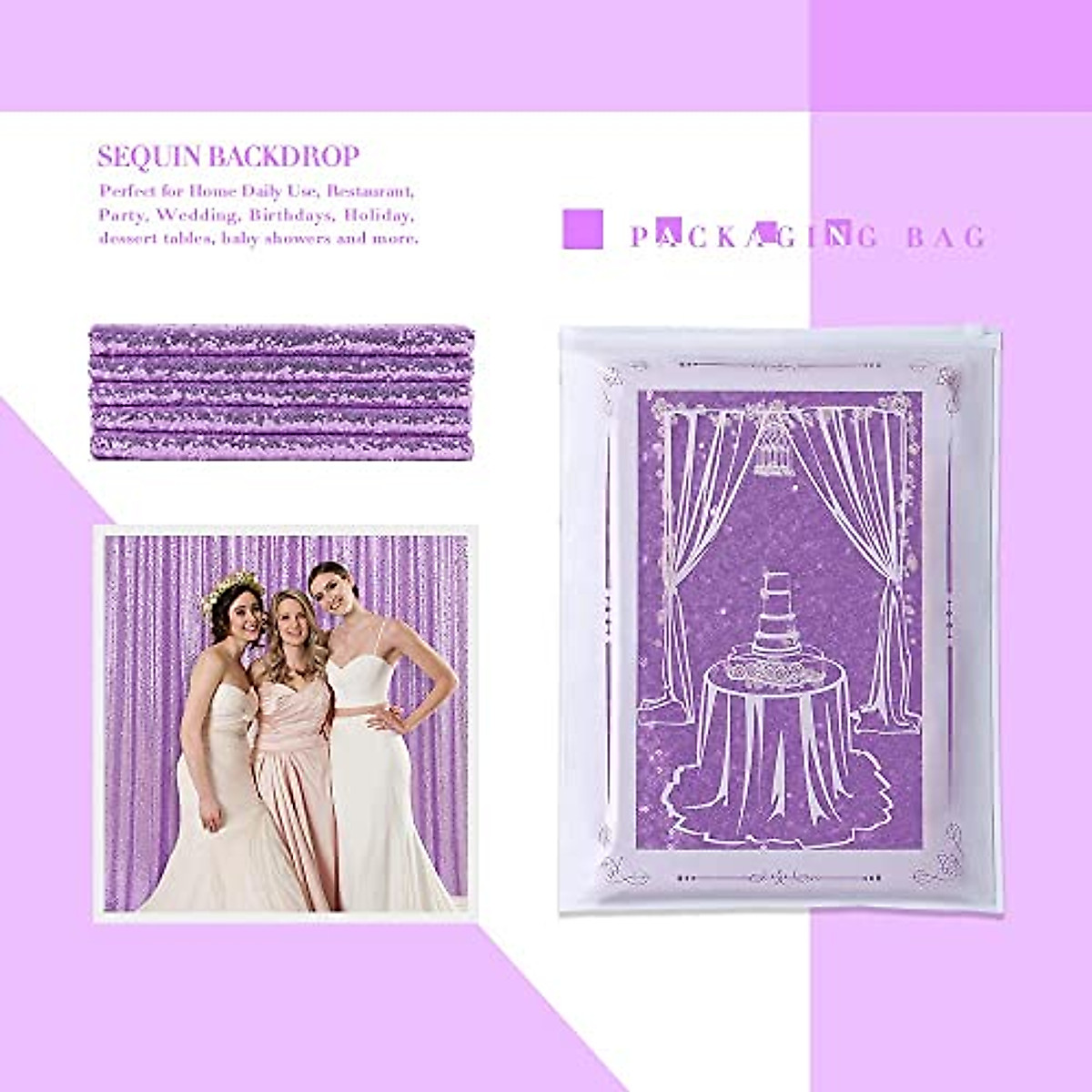 Backdrop Curtains Shimmer Backdrop 2ftx8ft Lavender Curtains 2 Packs Backdrop for Birthday Party Glitter Curtains Backdrop Decorations