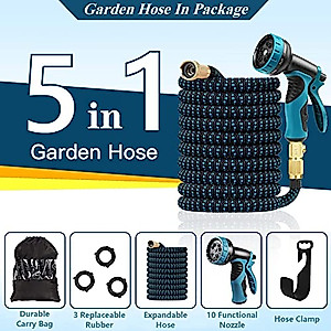 Expandable Garden Hose, Water Hose 50ft with Triple Layer Latex Core, Extra Strength Fabric Lightweight & No-Kink Flex Water Pipe with 10 Function Nozzle