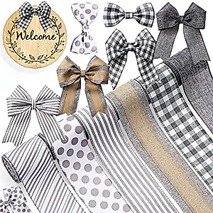 6 Rolls 30 Yards Christmas Wired Edge Ribbons 2.5 inch Buffalo Plaid Ribbon Candy Cane Striped Craft Ribbon Polka Dot Wrapping Ribbon for Christmas Tree Birthday Party Decorations (Gray)