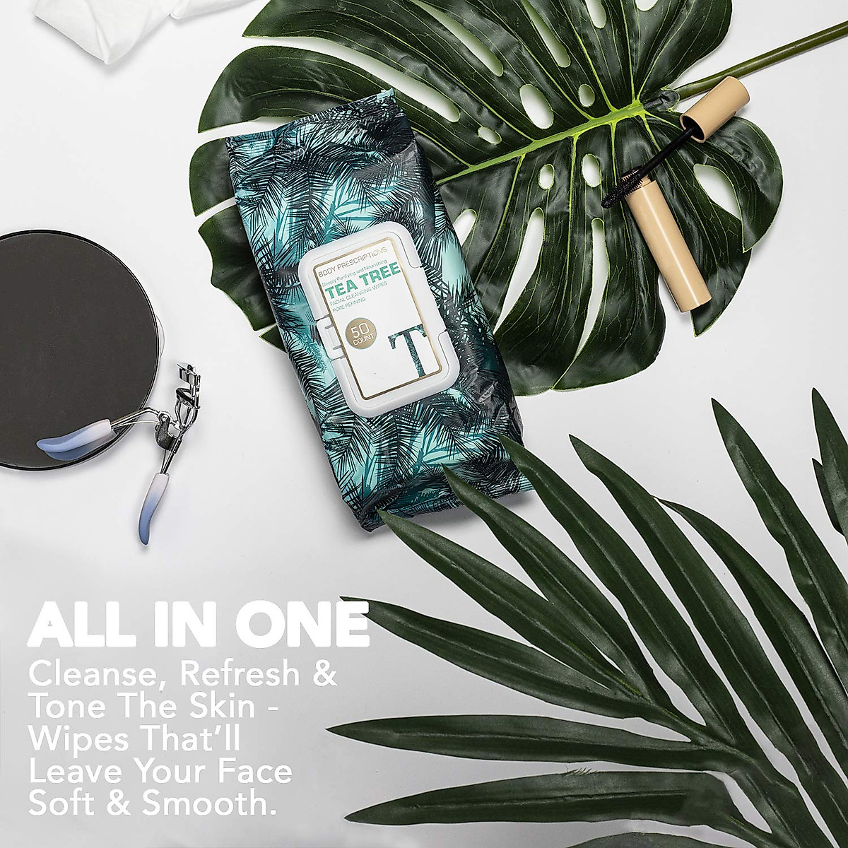 Body Prescription Makeup Cleansing Wipes - Gentle and Effective Face Wipes, 50 Count (Pack of 2), Tea-Tree