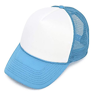 MR.R Sublimation Blanks 2PCS Light Blue Color Polyester Mesh Cap Mesh Hat Two Tone Trucker Summer Mesh Cap with Adjustable Snapback