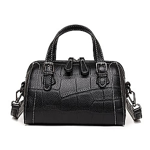 Cow Leather Satchel Handbag for Women Top Handle Crossbody Bag Small Barrel Purses Ladies Tote Shoulder Bag (Black)