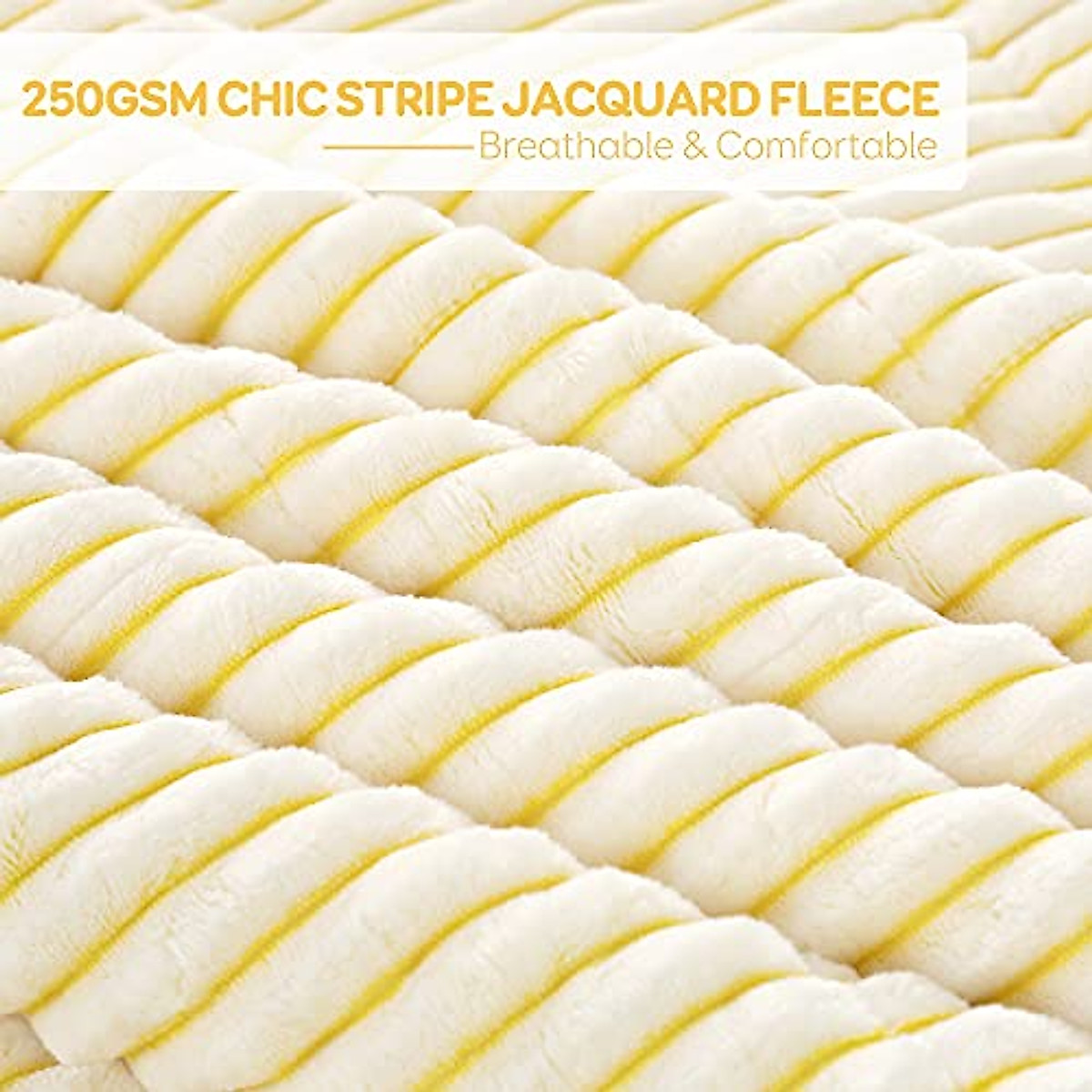 Lofus Ribbed Sherpa Fleece Weighted Blanket 60x80 inch 20lbs, White&Lemon
