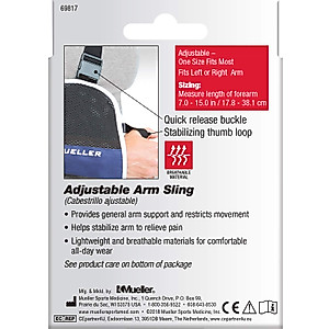 MUELLER Sports Medicine Adjustable Arm Sling - Comfortable Support for Left or Right Shoulder and Arm Injury, For Men and Women, Blue w/ Black Mesh, One Size Fits Most