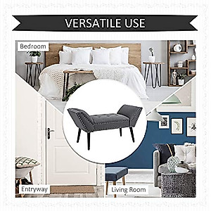 HOMCOM Modern Button Tufted Sitting Bench, Accent Fabric Upholstered Ottoman for Bedroom or Living Room, Charcoal Grey