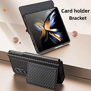 BAILI Samsung Z Fold 4 Leather Wallet Case,Samsung Galaxy Z Fold 4 Case with Card Slots,Galaxy Z Fold 4 Case with Card Holder Kickstand and Detachable Pen Slot Protective Case Carbon Fiber