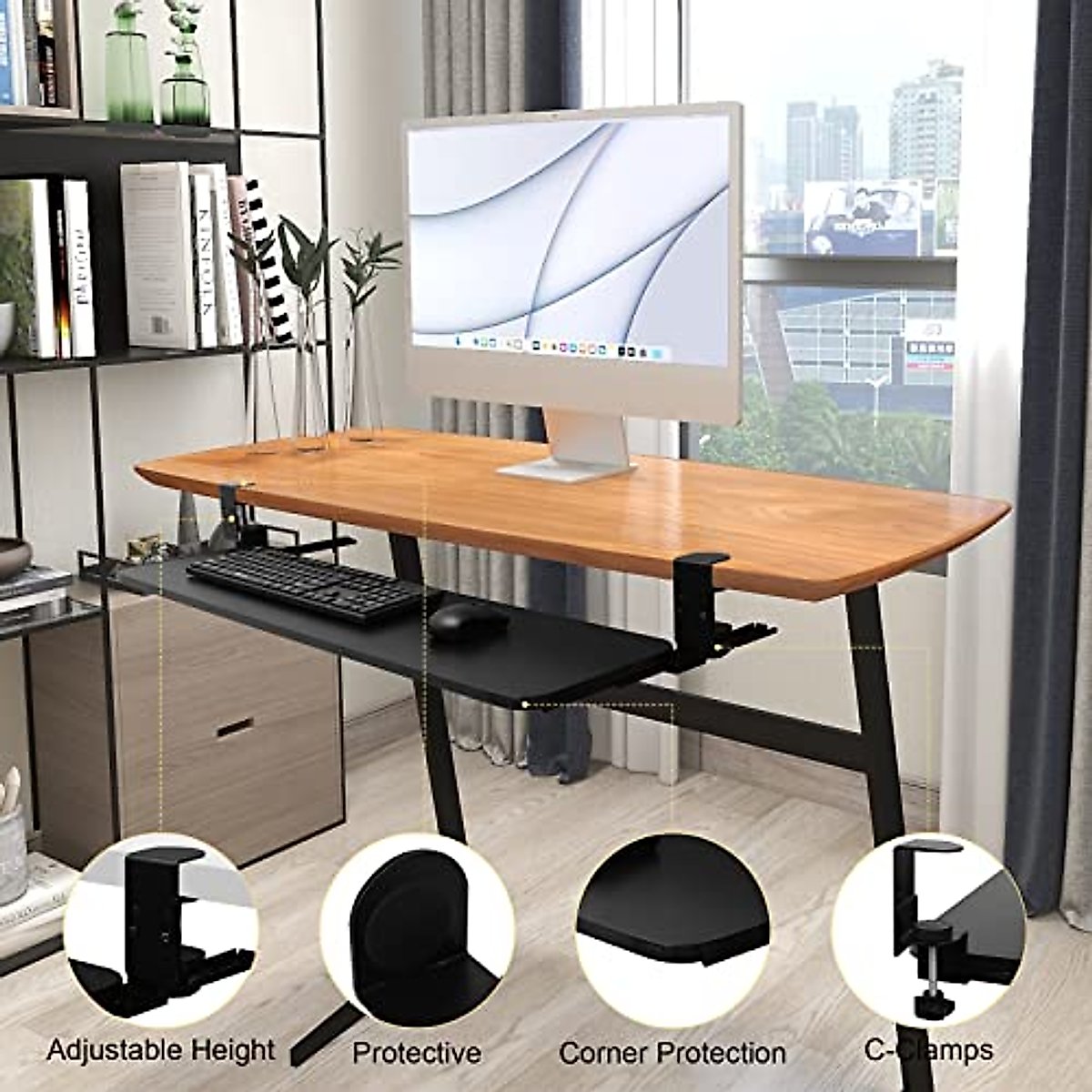 Kanrichu 35.4'' Extra Large Keyboard Tray, No Screw Long Adjustable Height Under Desk Pull Out Keyboard Drawer with C Clamp (Black)