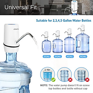 Water Pump for 5 Gallon Bottle, USB Charging Automatic Water Dispenser with Rechargeable Battery, Portable Electric Drinking Water Jug Pump for Home, Kitchen, Living Room, Office, Camping - White