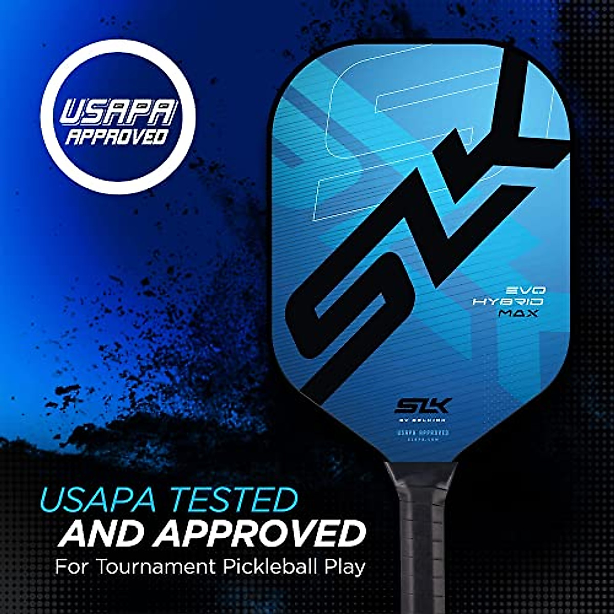 SLK Evo Hybrid Pickleball Paddle | Featuring C6-Flex Power Fiberglass Pickleball Paddle Face with a Rev-Core Power Polymer Core | Designed in The USA | Blue