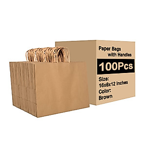 Brothersbox Small Brown Kraft Paper Bags with Handles 100PCS - 5.25*3.25*8 Inch Bags for Birthday Party Grocery Retail Shopping Business