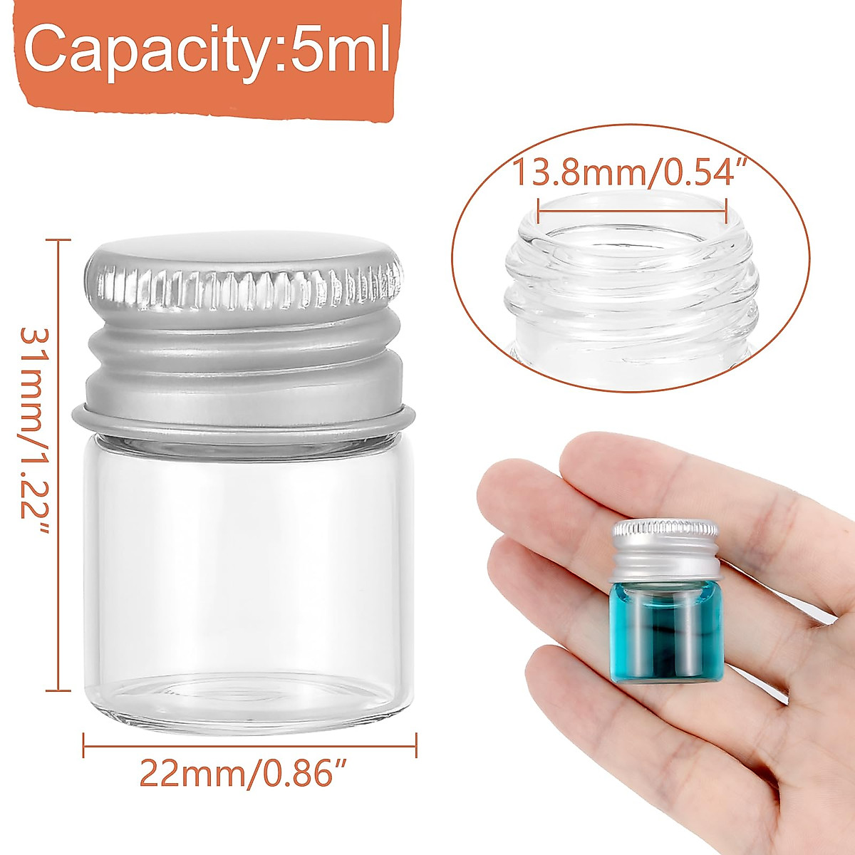 jiuwu 5 Ml Mini Bottles Aluminum Top Metal Lids Lids 24 Pcs Liquid Glass Bottle Small Glass Bottles with Lids Mini Glass Jars with Lids Mini Glass Bottles with Screw Caps for DIY Art Craft Storage