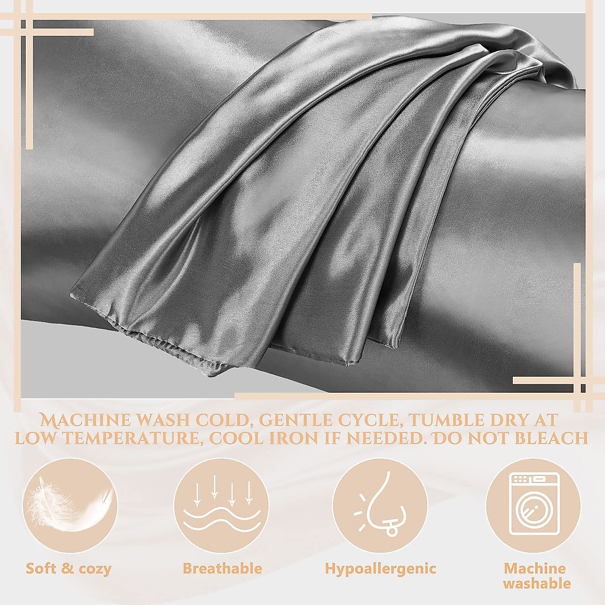 30 Pack Satin Pillowcase for Hair and Skin Queen Size Silk Pillow Cases Bulk, 20x30 Inch Satin Pillow Case Washable Cooling Pillowcase Cover with Envelope Closure for Bedding Sleeping Women Men(Grey)