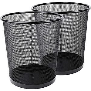 Greenco Small Trash Cans for Home or Office, 2-Pack, 4.5 Gallon Black Mesh Round Trash Cans - Desk Trash Can - Lightweight, Sturdy for Under Desk, Kitchen, Bedroom, Den, Dorm Room, or Recycling Can