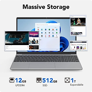 ApoloSign Laptop Computer, 15.6 Inch Windows 11 Laptops with 12GB RAM 512GB SSD, Intel Celeron N5095(Up to 2.8GHz), FHD IPS Display, Mini HDMI, Webcam, Dual Wi-Fi, Bluetooth 4.2 (2023 New)