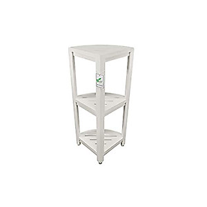 CoastalVogue SnazzyCorner Teak Corner Shower Shelf Wood Corner Shelf 3-Tier Corner Shower Shelf in Antique White Finish – 33 inches Tall