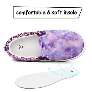 K KomForme Toddler Sneakers for Girls Boys Slip On Canvas Walking Shoes, Size 2 Big Kid, Purple Glitter