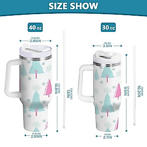 RPLIFE Various Trees Snowflakes Pastel 40 Oz Tumbler with Handle, Stainless Steel Coffee Tumbler, Insulated Coffee Cups with Lids