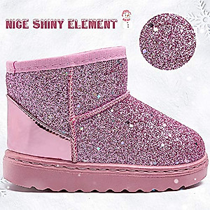 techcity Boys Girls Winter Warm Snow Boots Sequin Fur Lined Waterproof Boot Glitter Princess Outdoor Shoes(Toddler/Little Kid)