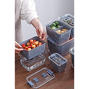 Momo's House 3 Piece Double Drain Basket Containers for Vegetable Fruit Storage Set - BPA-free Draining Crisper with Colander, Fridge Organizers, Storing Fruits Vegetables Meat Fresh Fish