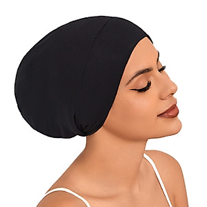 Naivlizer Satin Lined Hair Bonnet Sleep Cap, Adjustable Slouchy Sleep Bonnet, Hair Wrap for Frizzy Curly Hair Locs, Hair Protect Night Sleeping Beanie for Men & Women, Black
