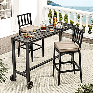 YITAHOME 55" Outdoor Bar Table, Rectangle Narrow Counter Height Table, Ideal Bar Height Table for Balcony, Patio, Garden, Yard, Poolside, Silver Bottom Texture