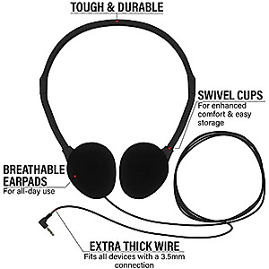 Maeline Bulk On-Ear Headphones with 3.5 mm Headphone Plug - 10 Pack - Multi