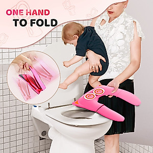 Gimars Portable Travel Potty Seat for Toddlers, Large Folding Travel Potty Seat For Kids Fits All Shape Toilet, Foldable Toilet Seat for Boys & Girls With 6 Non-Slip Silicone Pad, Free Carry Bag, Pink