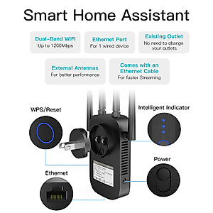 Ancatus-WiFi Extender AC1200, Supports WPS, Covers up to 1200 sq.ft. and 25 Devices, 1200Mbps Dual Band WiFi Booster with External Antennas, WiFi Repeater, Repetidor de Señal, Wall Plug Design(A2)