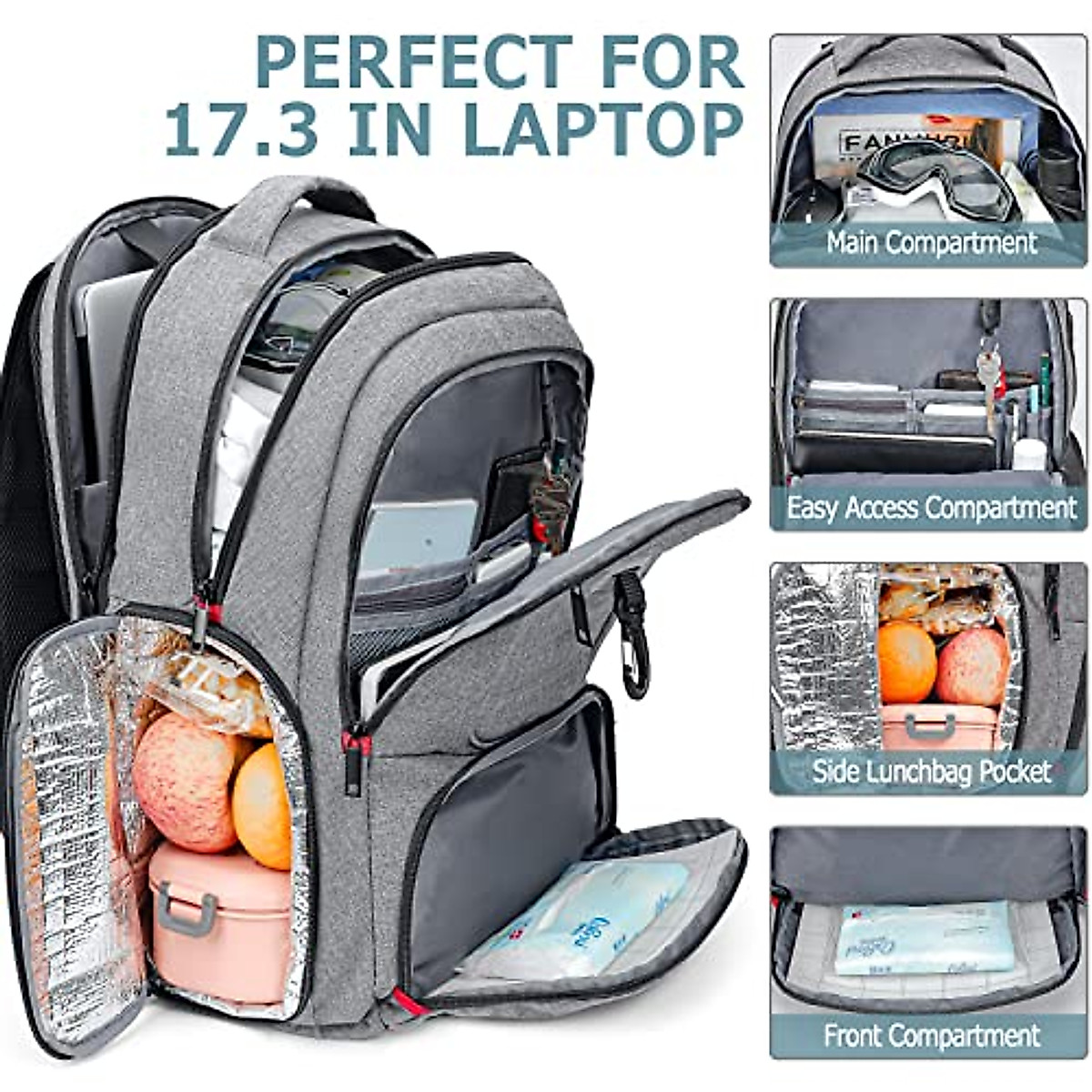 BIKROD Lunch Backpack, Insulated Cooler Lunch Bag Backpack, Large Travel 17.3 Laptop Back Pack Durable Computer College School Bookbag for Women Men for Men Women Work Hiking Picnic