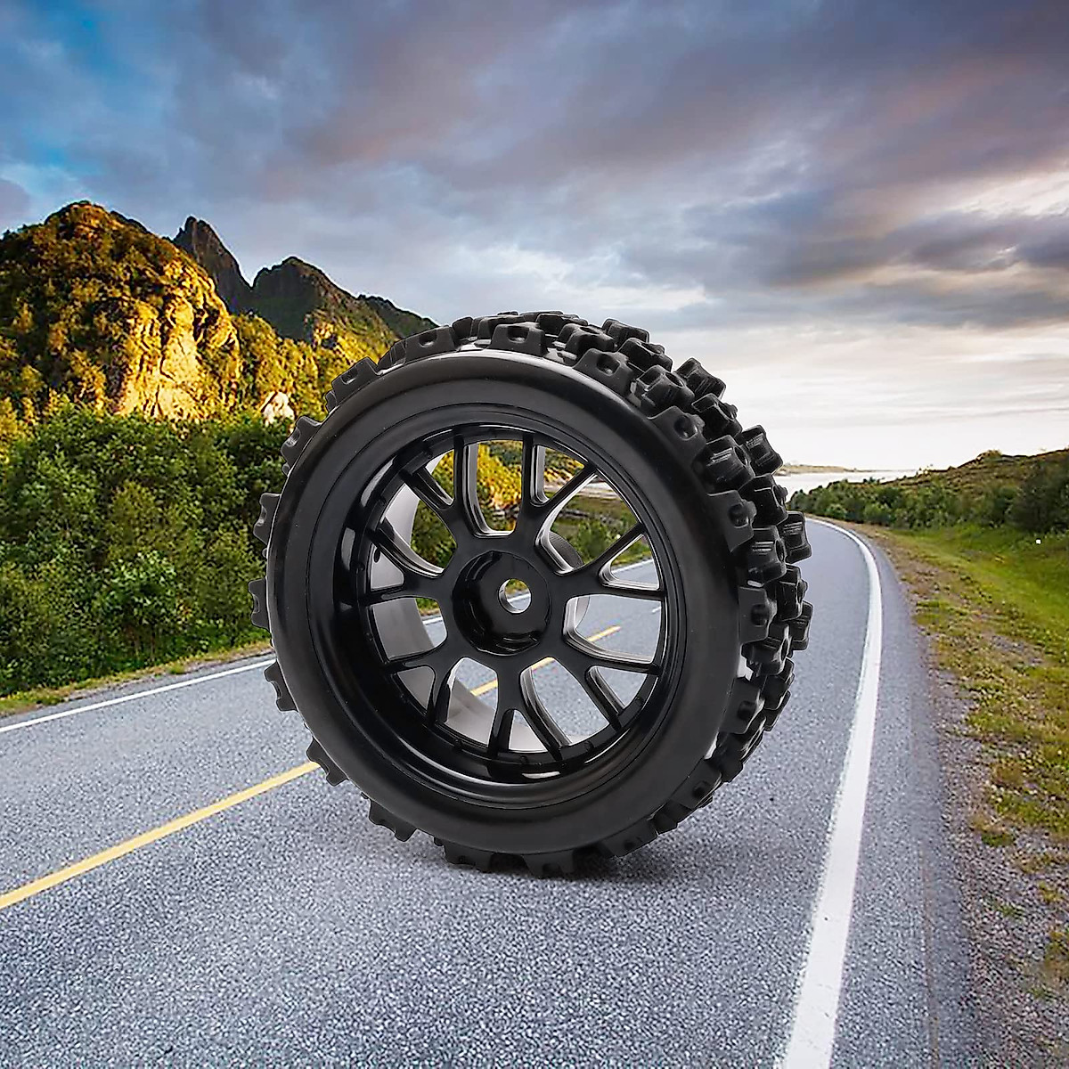 JIUWU 4 Pcs Black 1:10 Scale RC Tires Wheel Rims Crossing Rubber On Road Parts