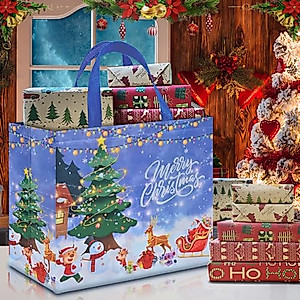 AhfuLife 6PCS Extra Large Christmas Gift Bags, 15.7'' x 14.2''x 5.9'', Christmas Tote Bags with Handles, Reusable Christmas Shopping Bags for New Year, Xmas's Party Supplies Decorations