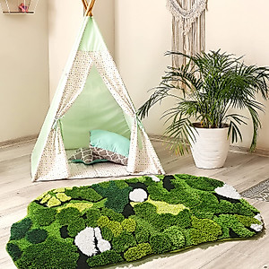 Hifuwan Cute Green Moss Bathroom Runner Rug Long Rectangular Boho Aesthetic Leaf Leaves Bath Mat Shaggy Non Slip Absorbent Shower Mat Decor