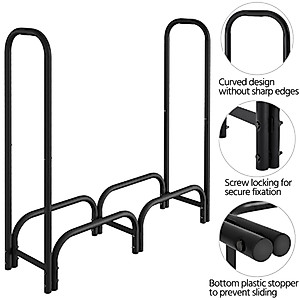 Yaheetech Firewood Rack Outdoor 4ft Heavy Duty Metal Firewood Rack Indoor with Waterproof Cover Combo Set, Wood Holder Fireplace Iron Log Holder for Indoor Outdoor, Black