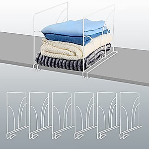 Shelf Dividers for Closet Organization Closet Shelf Divider for Wood Shelves Metal Closet Shelf Separators for Clothes Book Wardrobe, 6 Pack (White)