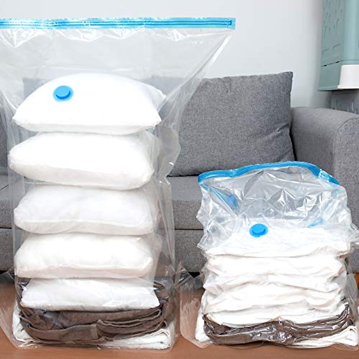 WISEWATER 10PCS Vacuum Storage Bags（2 x Jumbo, 2x Large, 2 x Medium, 2x Small，1x 3D，1x hand roll）Space Saving Bags with Travel Hand Pump（10pcs）