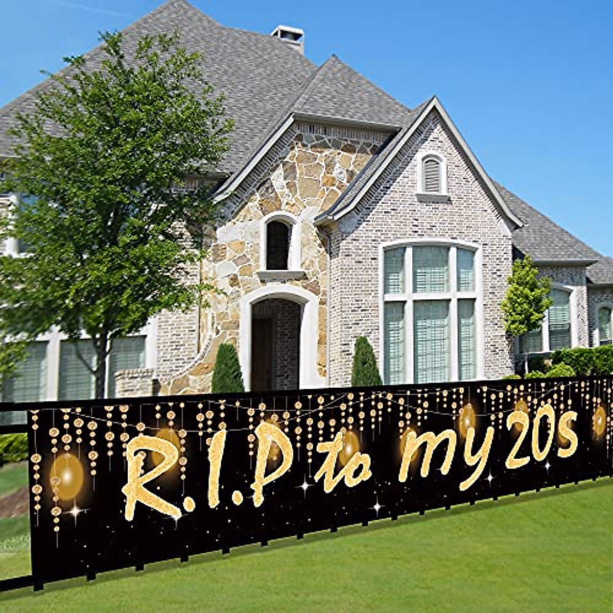 Joyiou Happy 30th Birthday R.I.P To My 20s Backdrop Banner Decorations for Women & Men, Large Black Gold 30 Birthday Party Sign Supplies, thirty Birthday Photo Booth Props Décor for Indoor Outdoor (9.8x1.6ft)