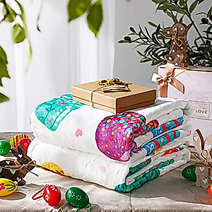 2 Pack Easter Throw Blanket Colorful Eggs Flannel Blanket Comfy Happy Easter Soft Cozy Lightweight Blanket for Sofa Couch Bed, 50 x 60 Inch