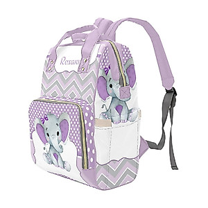 Polka Dot Purple Elephant Diaper Bags Backpack with Name Personalized Nursing Nappy Bag Travel Tote Bag Gifts