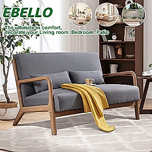 EBELLO Loveseat Sofa for Living Room, Upholstered 2 Seater Couch with Lumbar Pillows, Mid Century Modern Love Seat Furniture for Small Space, Bedroom, Apartment, Gray
