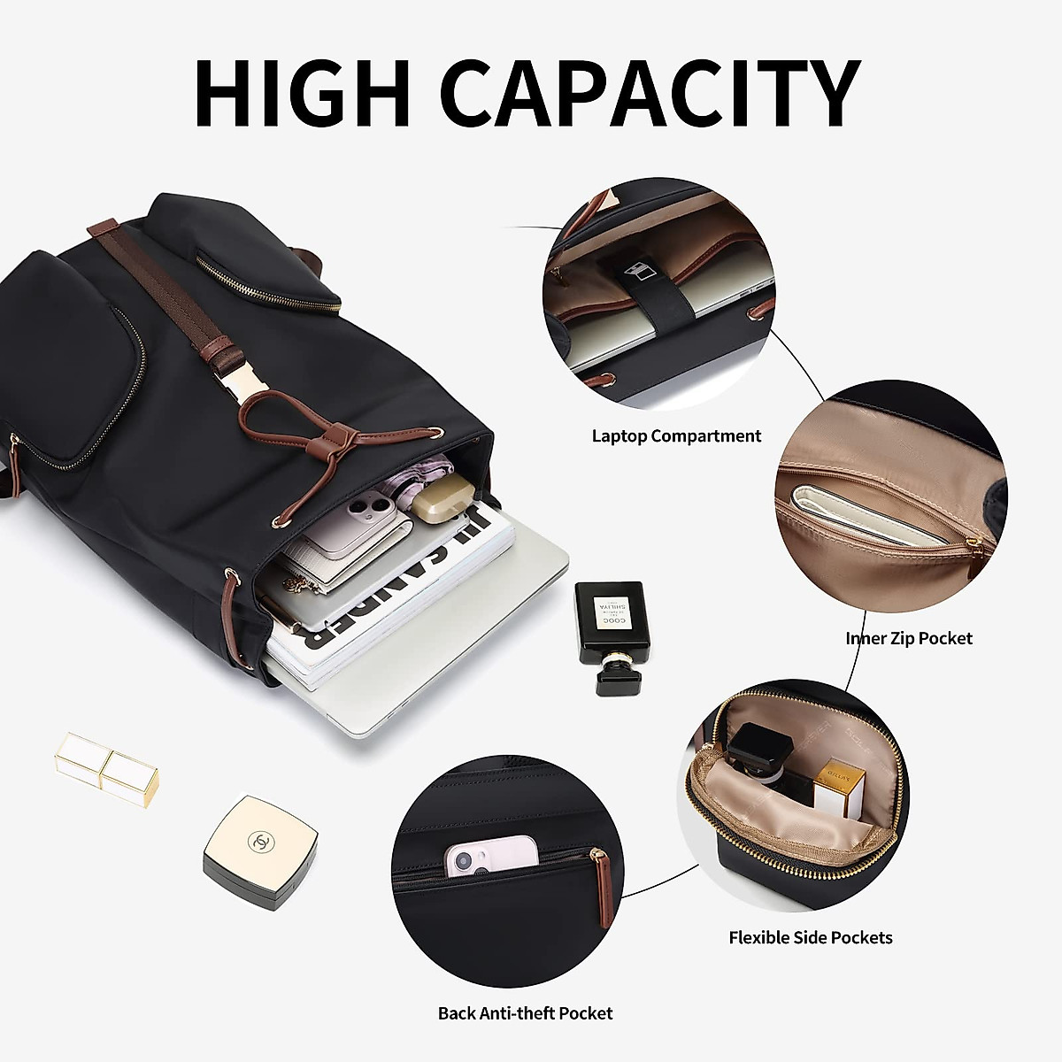 GOLF SUPAGS Laptop Backpack for Women College Computer Bag Work Travel Backpack Purse Fits 15 Inch Notebook (Black)