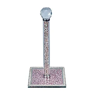 Hochance Pink Crystal Standing Paper Towel Roll Holder Countertop Weighted Rack,Glam Cute Bling Rhinestone Jeweled Diamonds Modern Decoration Christmas Housewarming Gifts for Kitchen Home Bar