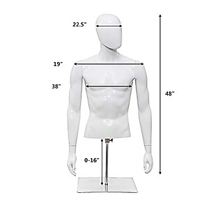 Giantex Male Mannequin Torso Adjustable Height Detachable Arms Dress Form Display w/ Metal Stand, Bright White