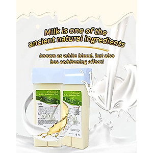 Roller Waxing Kit for Sensitive Skin, Milk roll on wax cartridge warmer for arms, legs and larger areas of the body hair removal, at home waxing kit for women and men