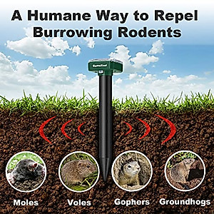 Solar Mole Repeller Gopher Repellent Ultrasonic Solar Powered 2pcs Pest Repeller for Mole Repeller Rodent Gopher Deterrent Vole Chaser for Lawn Yard & Garden of Outdoor Use 2 Packs