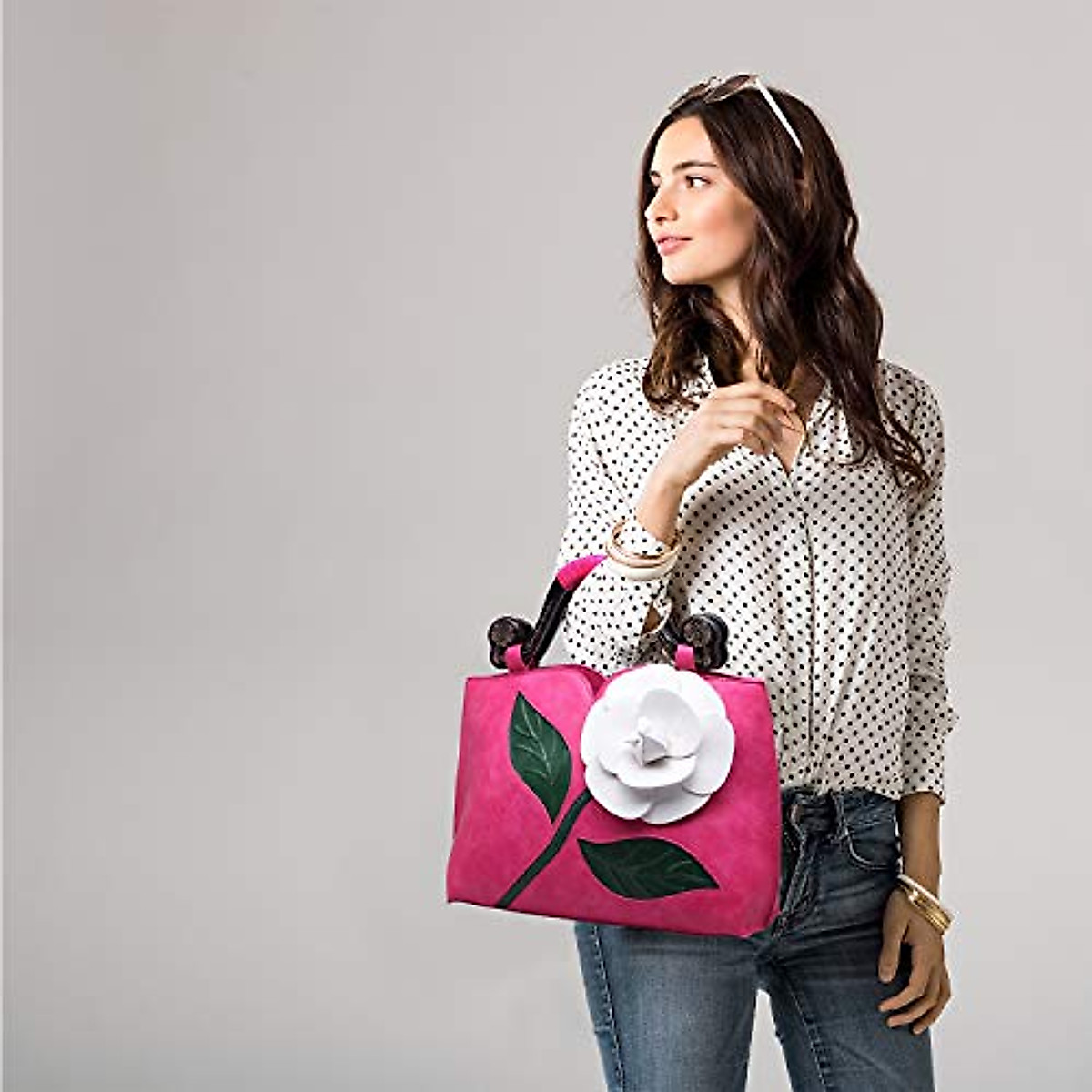 QUEENSHOW Classic Engraved Rose Soft PU Leather Flower Handbag Hobo Bag Tote Bag Shoulder Bags for Women rose red