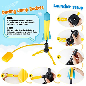 BEEFHN Toy Rocket Launcher for Kids, Incl 2 Launchers & 8 Foam Rockets, Shoots Up to 100 Feet, Sturdy Jump Launch Toys Fun Outdoor Toy for Kids, Gift for Boys and Girls Age 3 4 5 6+ Years Old