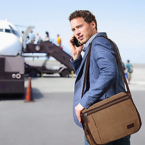 Modoker Messenger Bag for Men, 13 Inches Laptop Satchel Bags, Canvas Shoulder Bag with Bottle Pocket, Brown