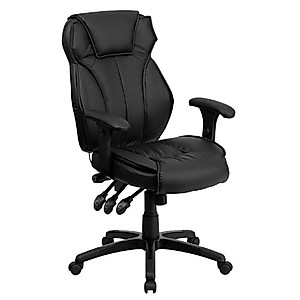 Flash Furniture High Back Black LeatherSoft Multifunction Executive Swivel Ergonomic Office Chair with Lumbar Support Knob with Arms